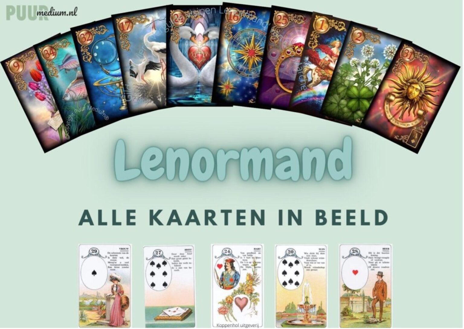 Alle Lenormandkaarten in beeld - Puur Medium